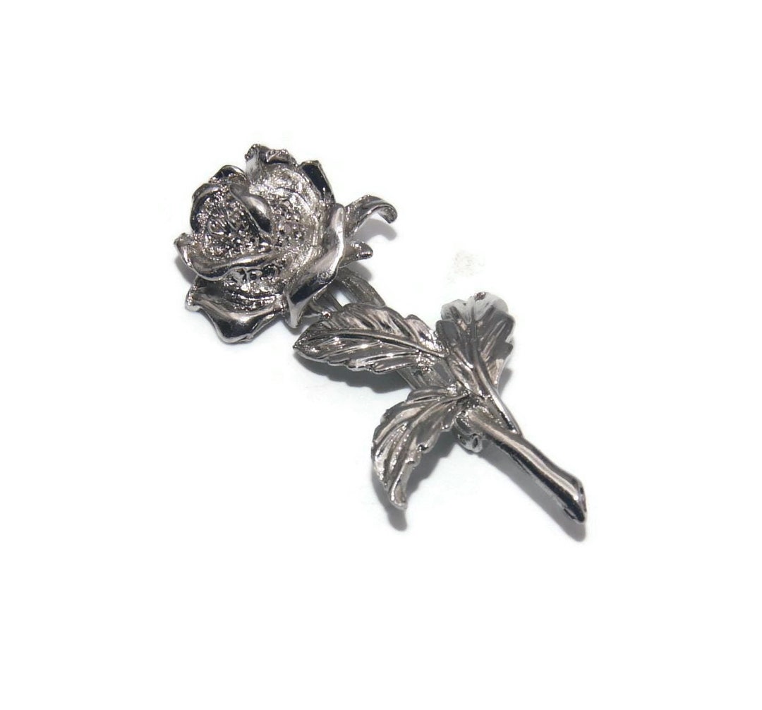 Vintage Textured Silver Tone Rose Flower Brooch. - Etsy