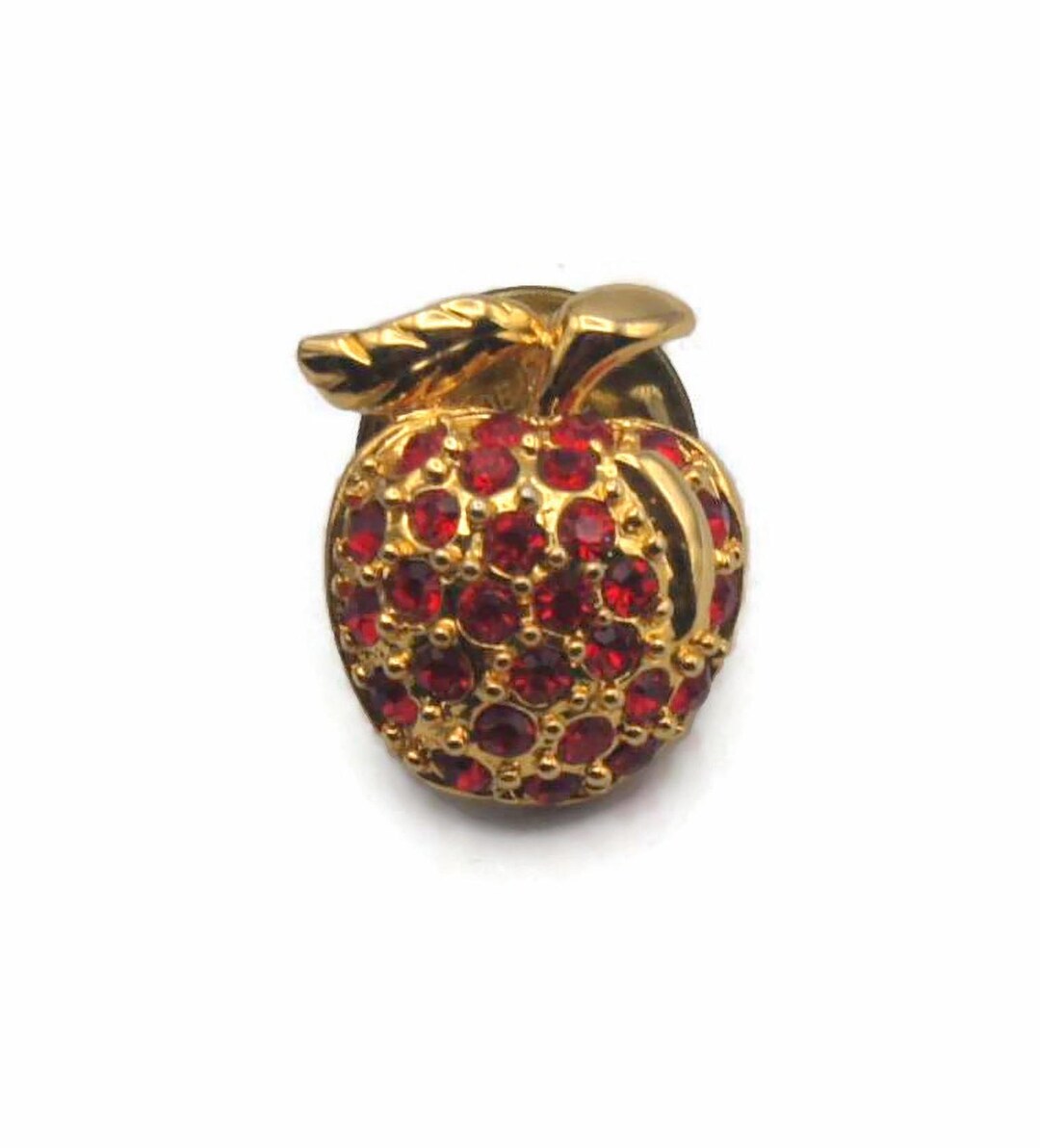 Apple Pin Brooch. Vintage Gold Tone and Red Rhinestones Pin Back Brooch ...