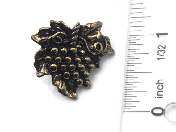 Antiqued Gold Tone Grape Vine, Bunch of Grapes Pin Ba… - Gem