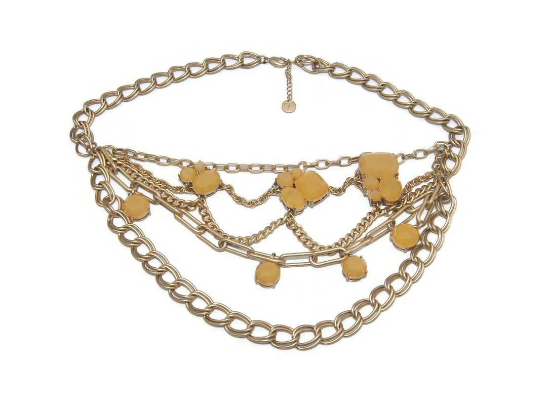 Vintage Talbots Gold Tone and Yellow Resin 20 Inch Bib Necklace With ...