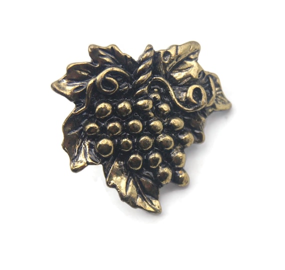Antiqued Gold Tone Grape Vine, Bunch of Grapes Pin Ba… - Gem