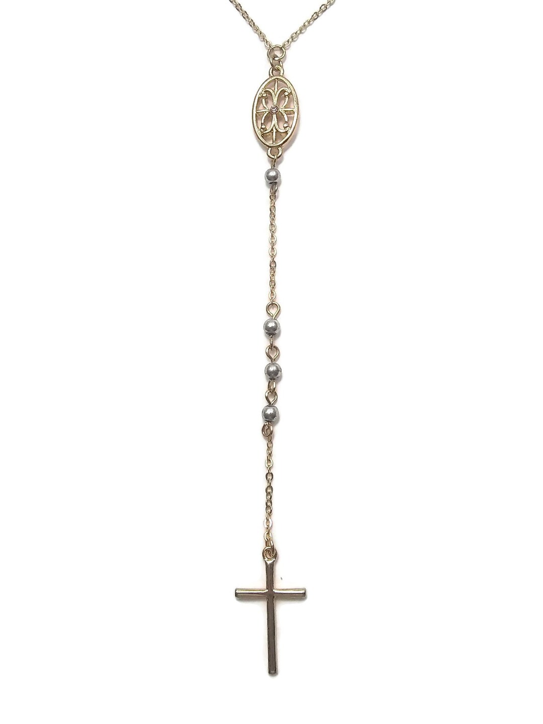 Vintage Charming Charlie Gold Tone Cross, Silver Tone Beads & Clear ...