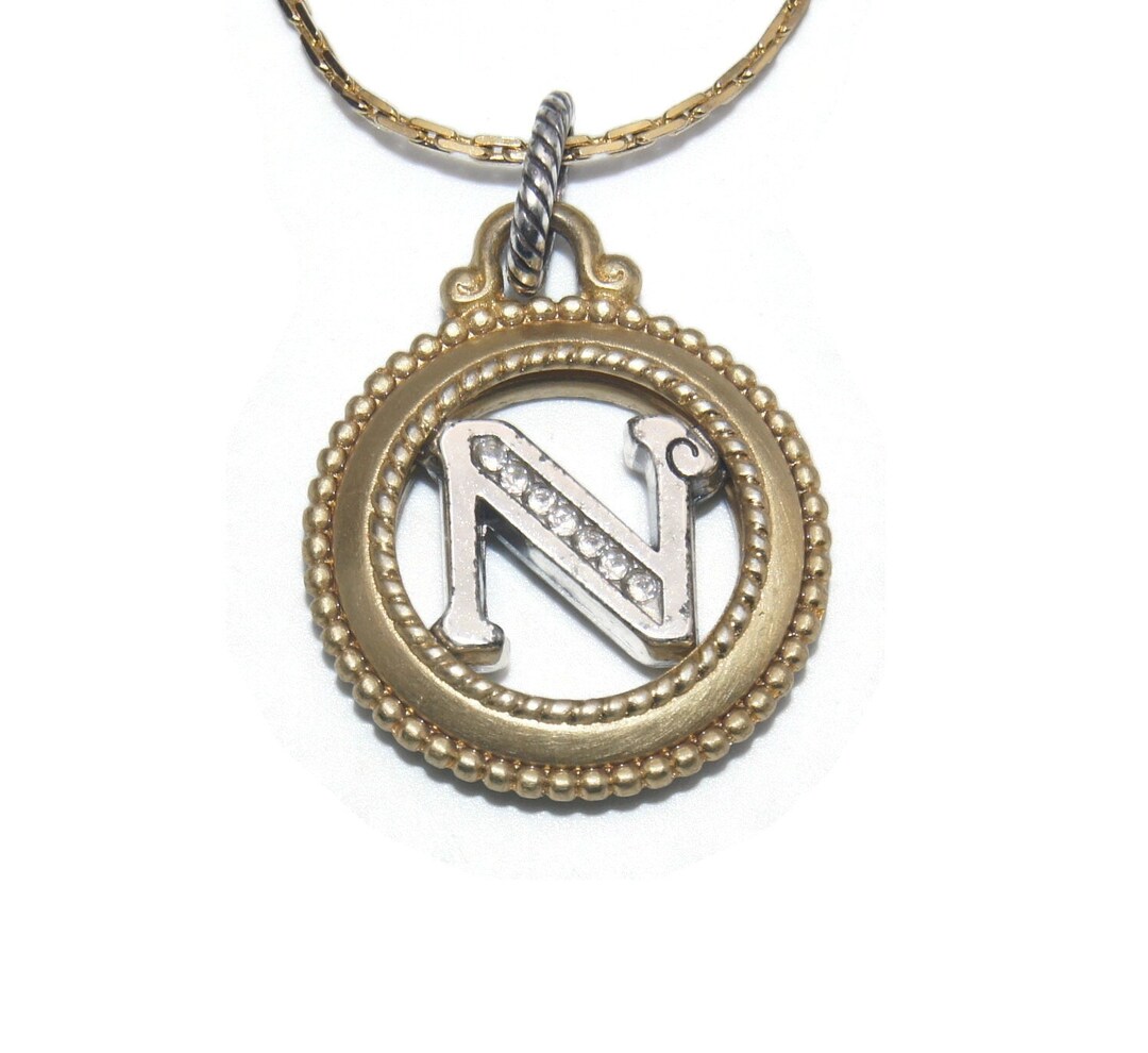 Vintage Gold and Silver Tone Round Letter "n" Monogram Pendant With ...