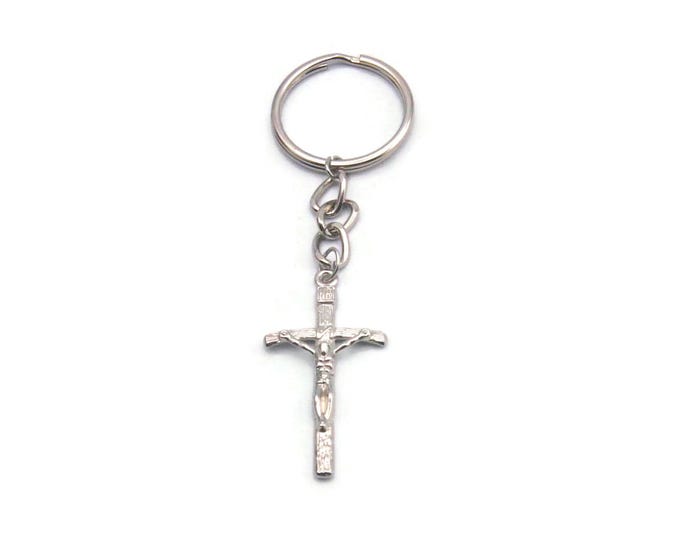 Silver Tone Crucifix Cross Key Ring Chain, Vintage Crucifix Charm Key ...