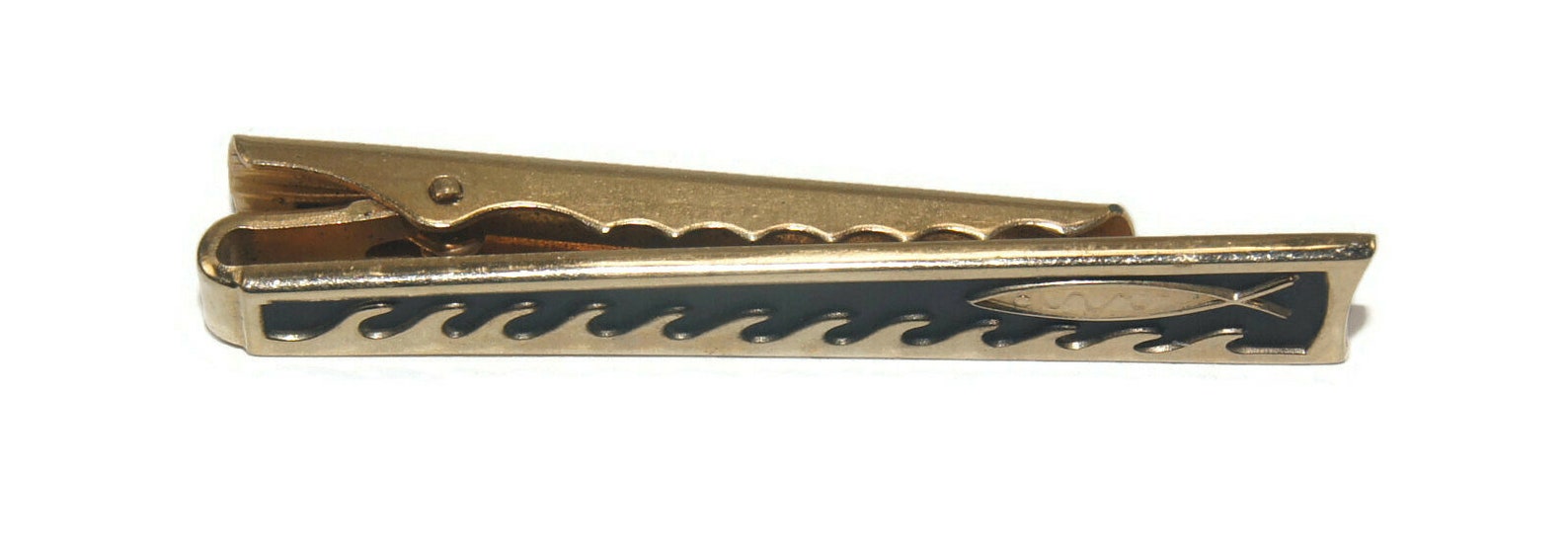 Vintage Anson Gold Tone and Black Enamel Fish and Waves Tie | Etsy