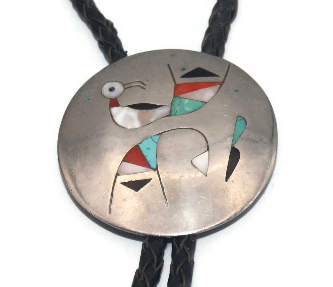Vintage Lolita Natachu Zuni Sterling Silver and Multi Stone Inlay Round ...