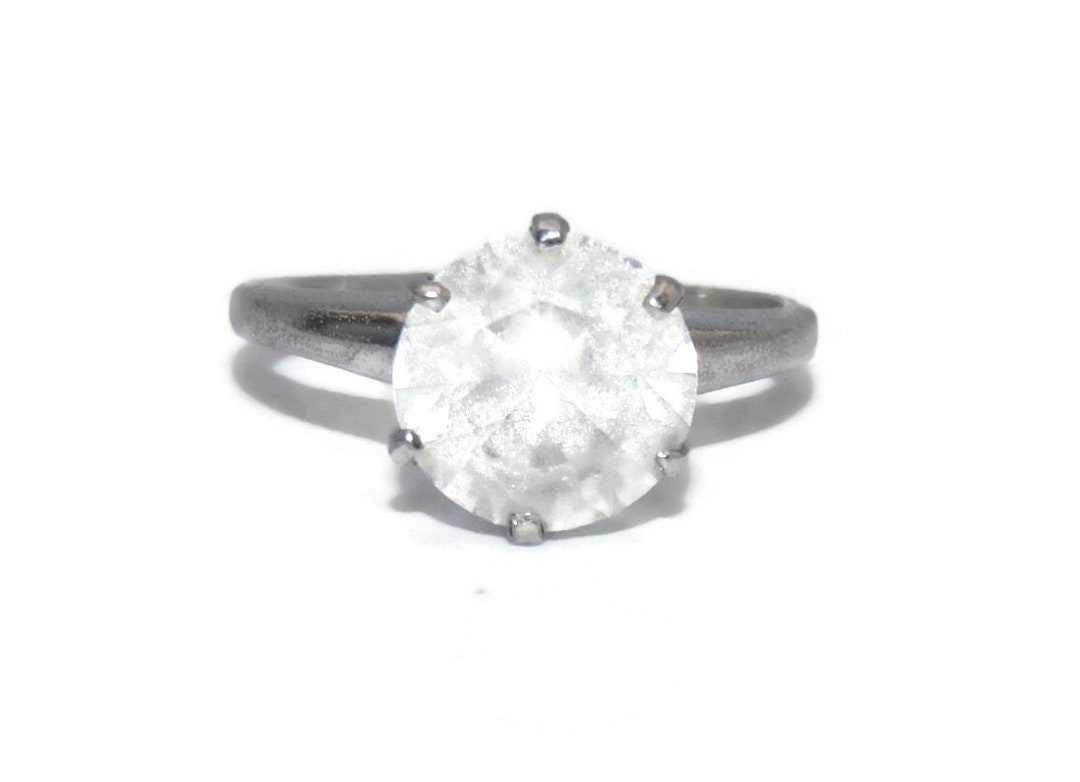 Vintage Uncas Sterling Silver and Clear CZ Size 5 Engagement Ring. U ...