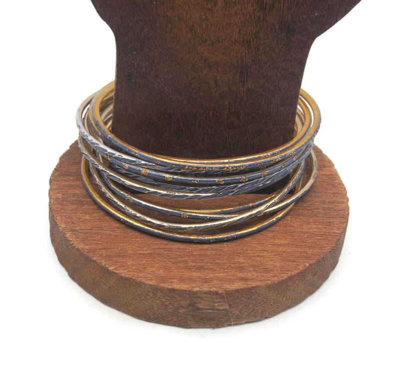 Gold and Blue Bangle Bracelets Group of 12 Gold Tone 8 Inch Stacking ...