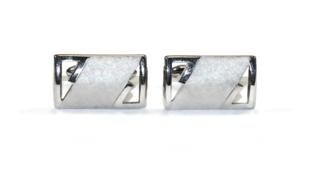 Vintage Swank Textured Silver Tone Rectangular Cuff Links With Cut Out ...