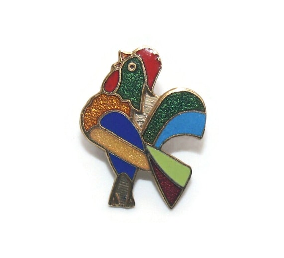 Vintage Ballou Gold Tone With Multi Color Enamel Rooster Lapel | Etsy