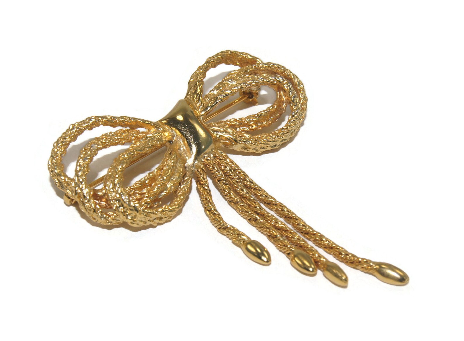 Vintage Gold Tone Rope Bow With Tassels Brooch. | Etsy