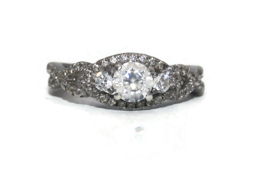 Vintage Sterling Silver and Czs Size 7 Engagement Ring. DL in Oval 925 ...