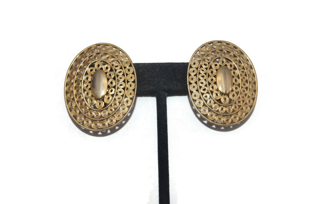 Vintage Gold Tone Oval Lever Back Stud Earrings for Pierced Ears. - Etsy