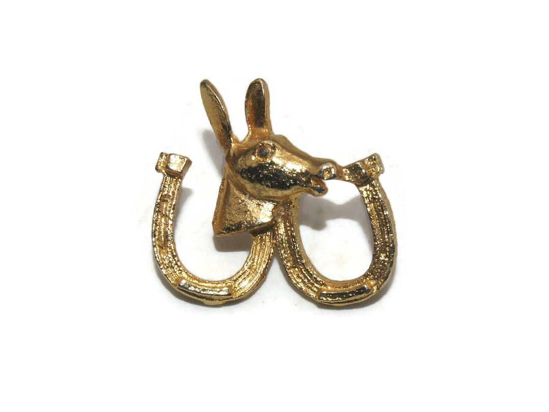 Vintage Gold Tone Donkey and Horseshoes Good Luck Democratic Lapel Pin ...