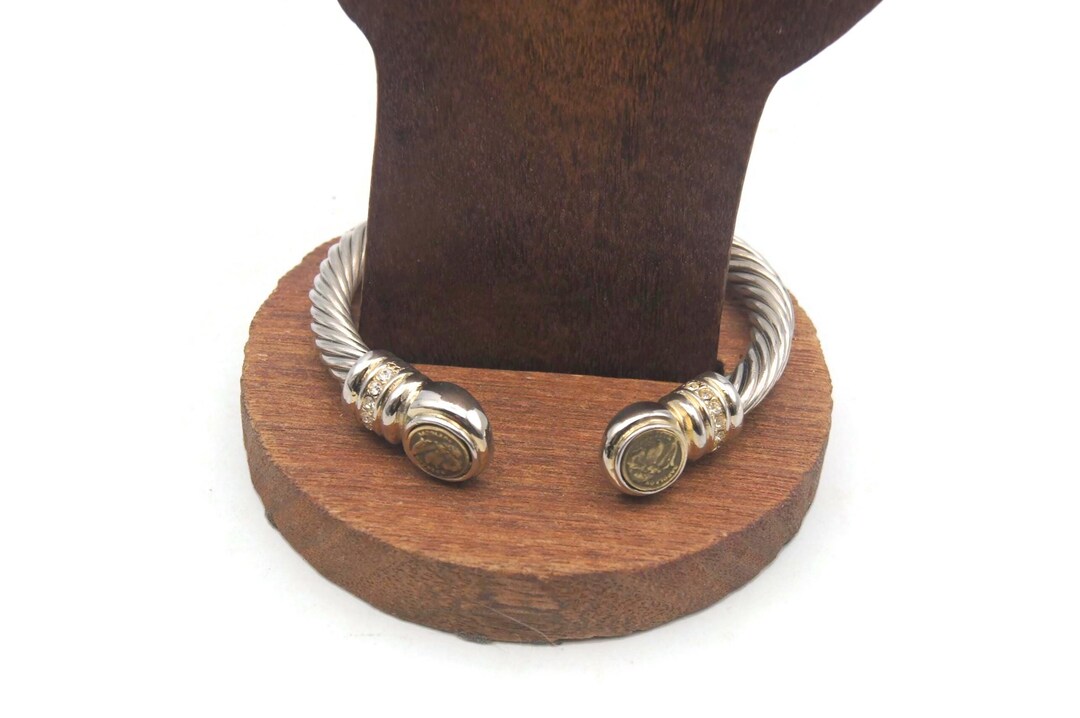 Faux Coin Cable Bracelet, Vintage Silver Tone, Gold Tone & Clear ...