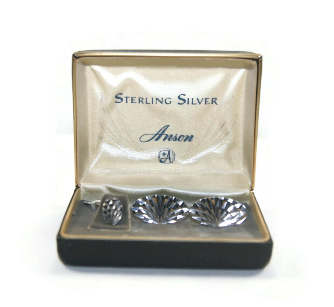Vintage Anson Sterling Silver Oval Cuff Links and Matching Tie Tack ...