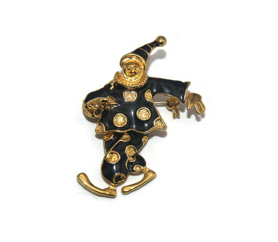 Vintage Gold Tone and Black Enamel Clown With Articulated Legs. - Etsy