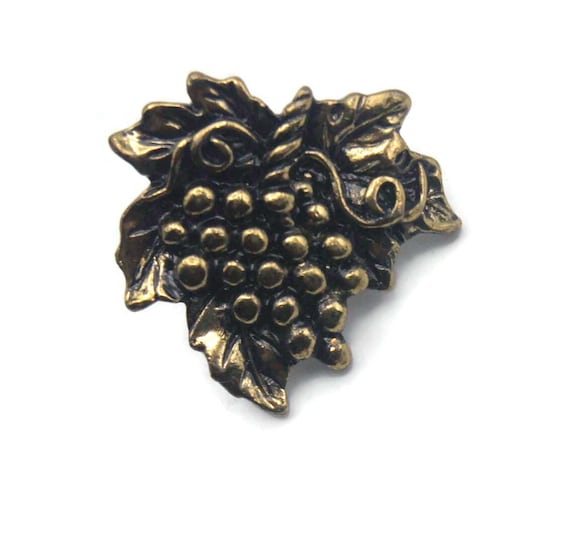 Antiqued Gold Tone Grape Vine, Bunch of Grapes Pin Ba… - Gem
