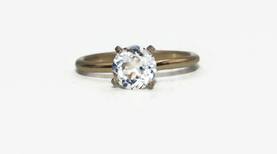Vintage Uncas Gold Tone and Clear Crystal Size 8 Engagement Ring. U ...