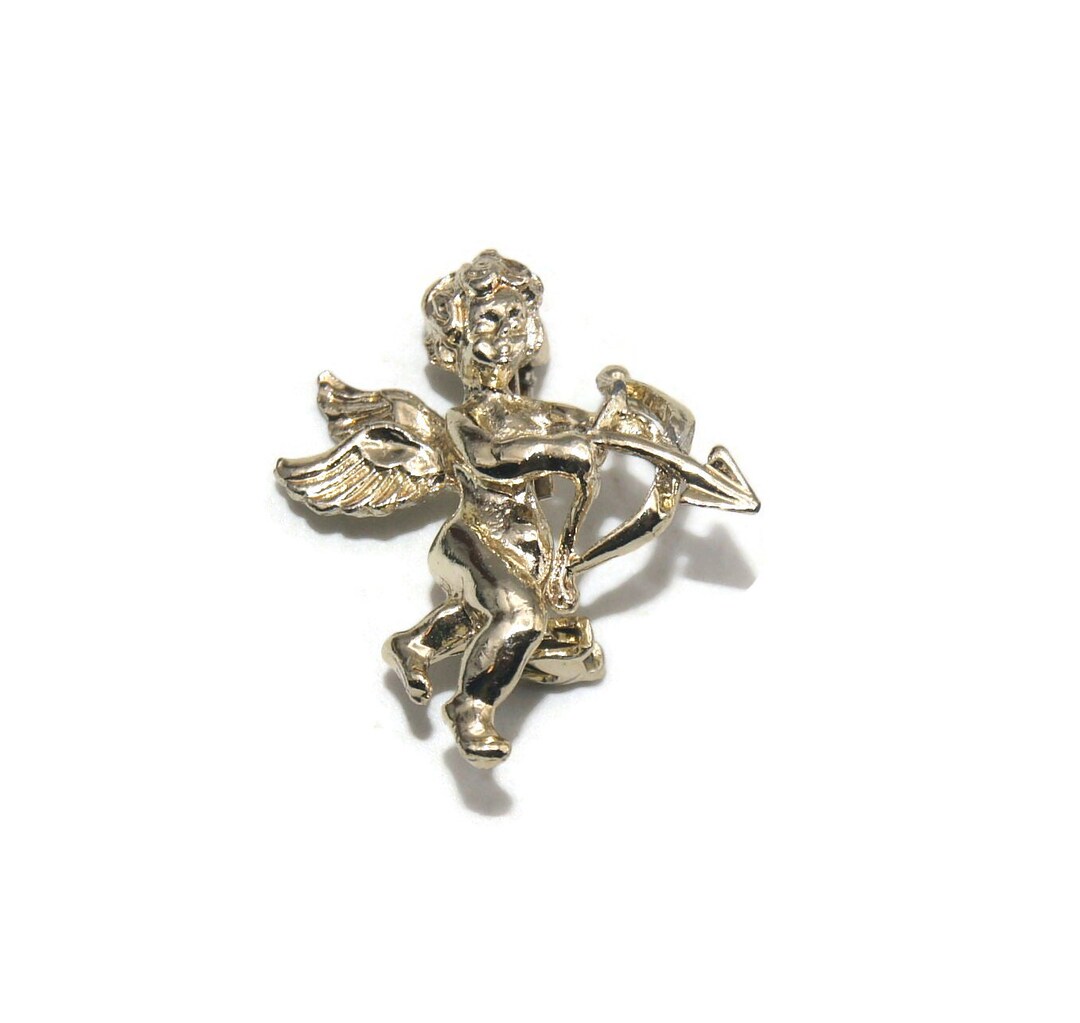 Vintage Gold Tone Cupid With Bow and Arrow Brooch, Lapel Pin. - Etsy