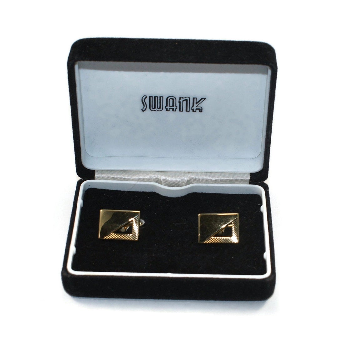 Vintage Swank Gold Tone Rectangular Cuff Links in Original Swank Case ...