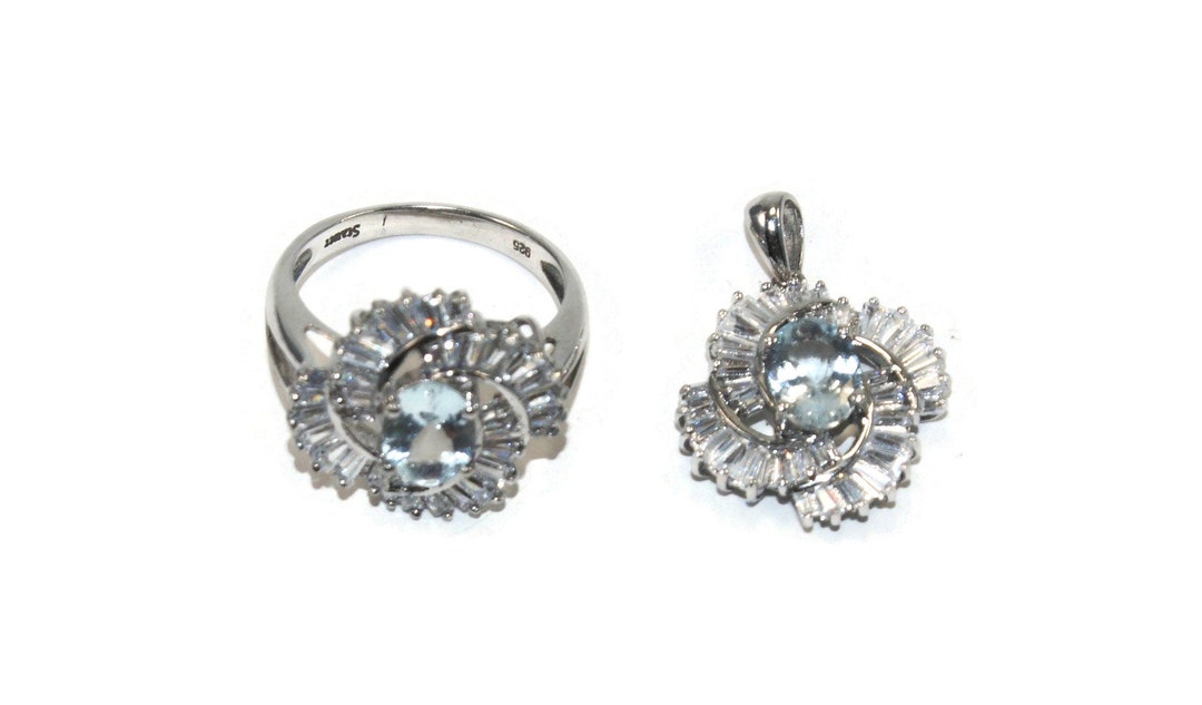 Vintage Stauer Sterling Silver and Aquamarine Size 7 1/2 Ring With ...