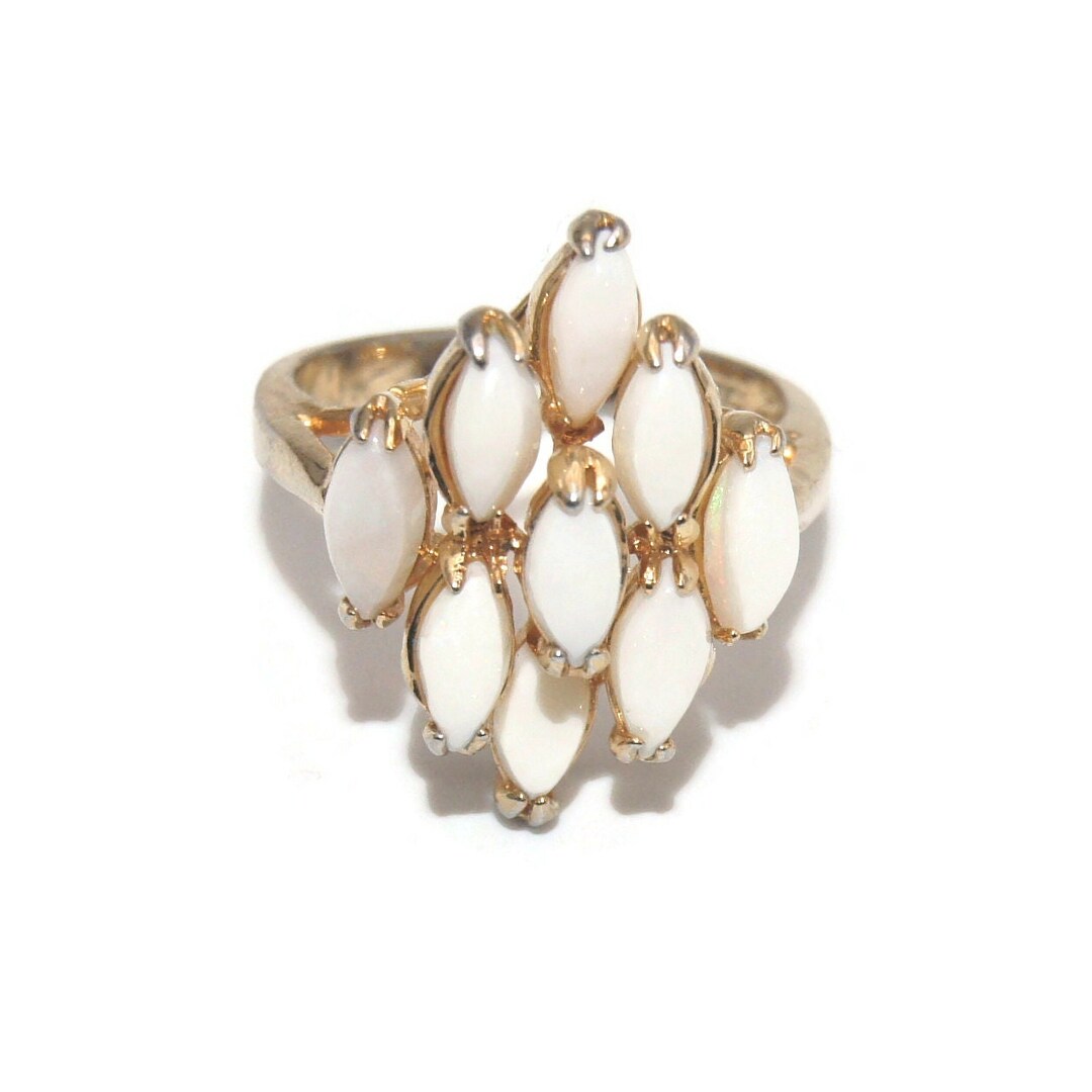 Vintage Uncas 14K Gold Plated and Faux Opals Size 5 1/2 Ring. 14KTGE ...