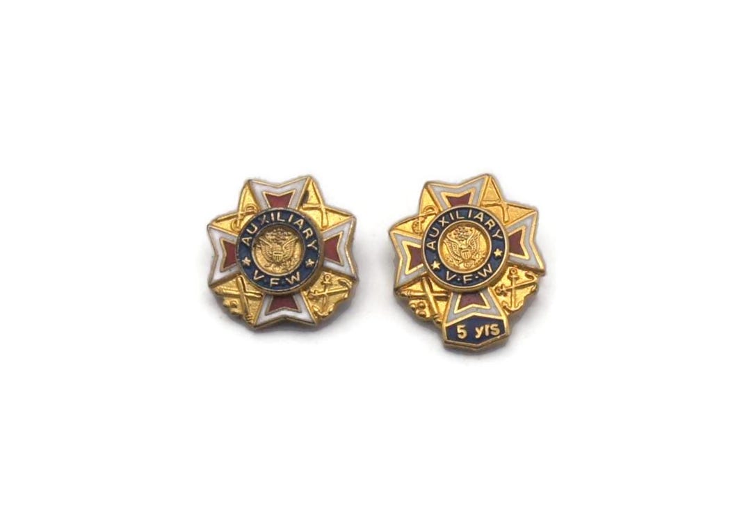 Pair of Vintage VFW Auxiliary Membership Pins, Gold Tone, Blue Red ...