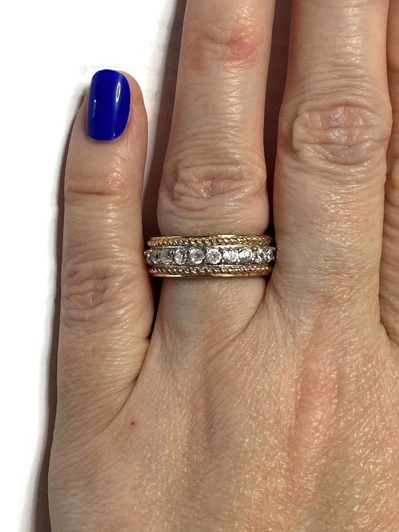 Eternity Band Silver and Gold Tone and Clear Rhinestones, Size 7 ...