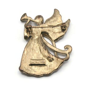 Monet Angel Blowing Horn Brooch Vintage Gold Tone With Clear and Black ...