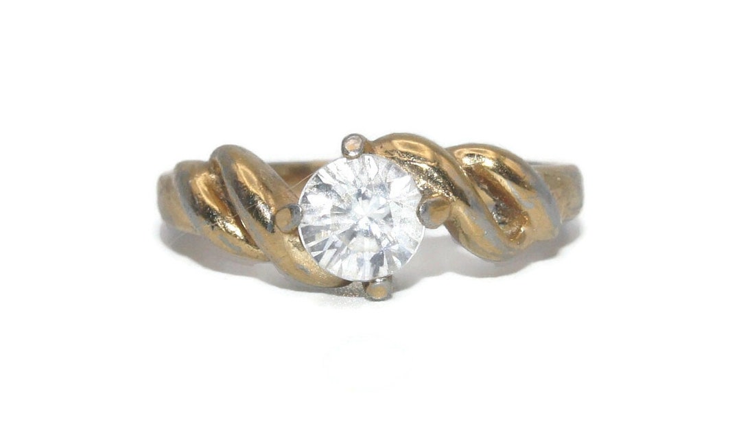 Vintage Gold Tone and Round Faux Diamond Size 8 Engagement Ring. - Etsy