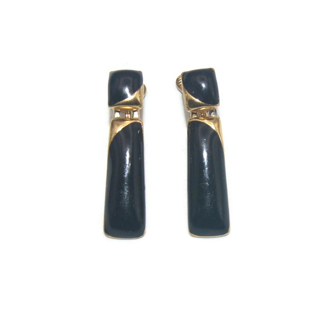 Vintage Monet Gold Tone and Black Enamel Clip on Earrings. Monet ...