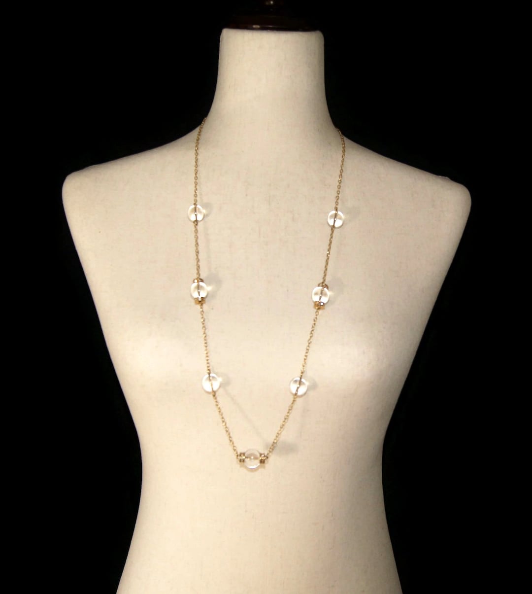 Vintage J Crew Gold Tone, Clear Glass Beads and Clear Rhinestones 32 ...
