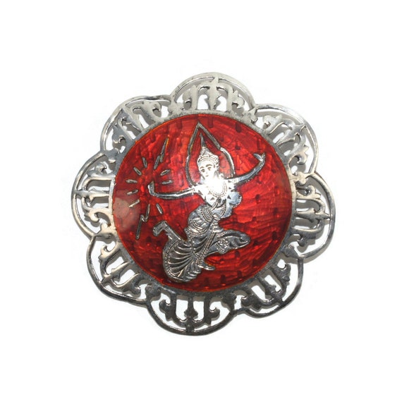 Vintage Siam Sterling Silver and Red Enamel Brooch Depicting | Etsy