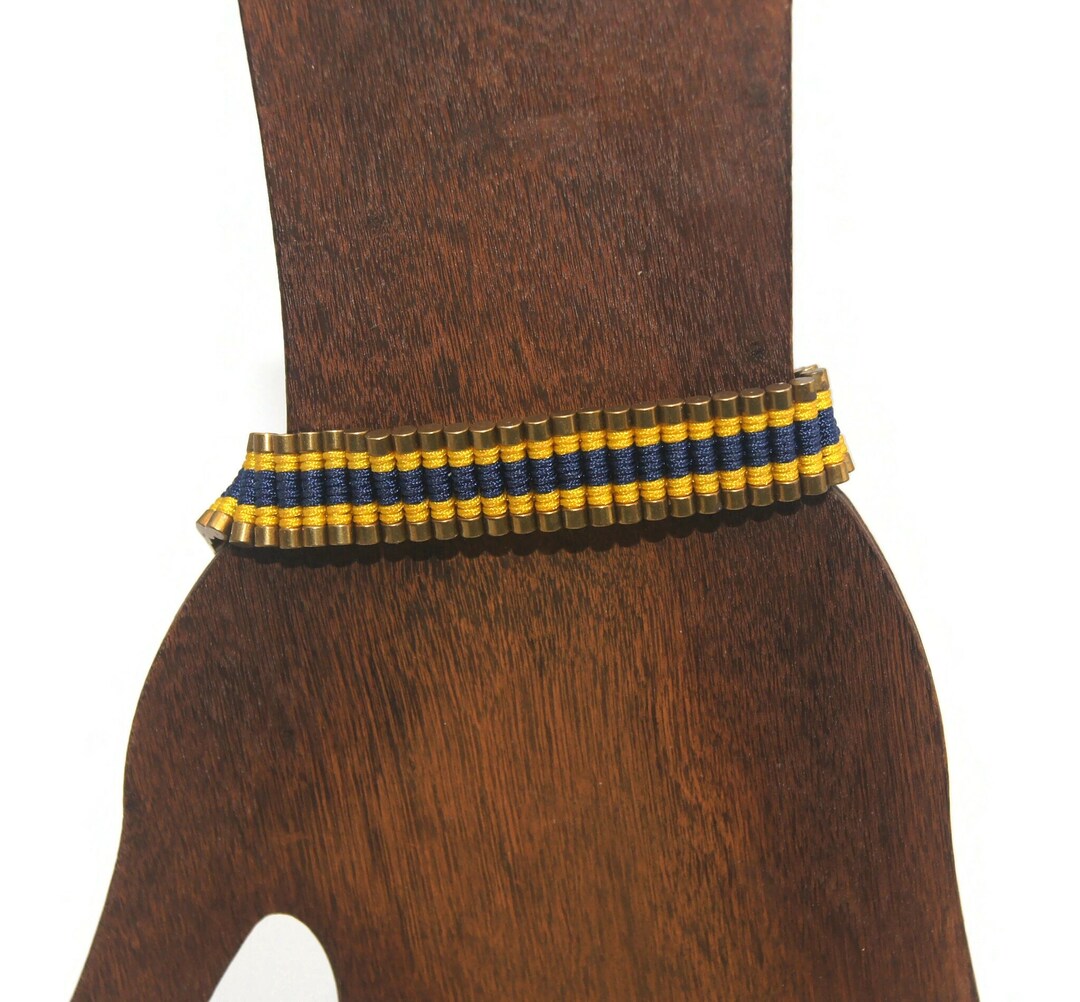 Vintage Rose Gonzales Gold Tone With Blue and Yellow Cord 8 Inch ...