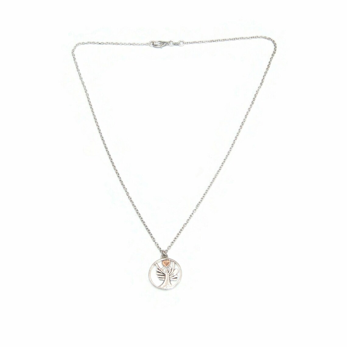 Vintage LACN Silver Tone Angel With Heart Pendant on 18 Inch Silver ...