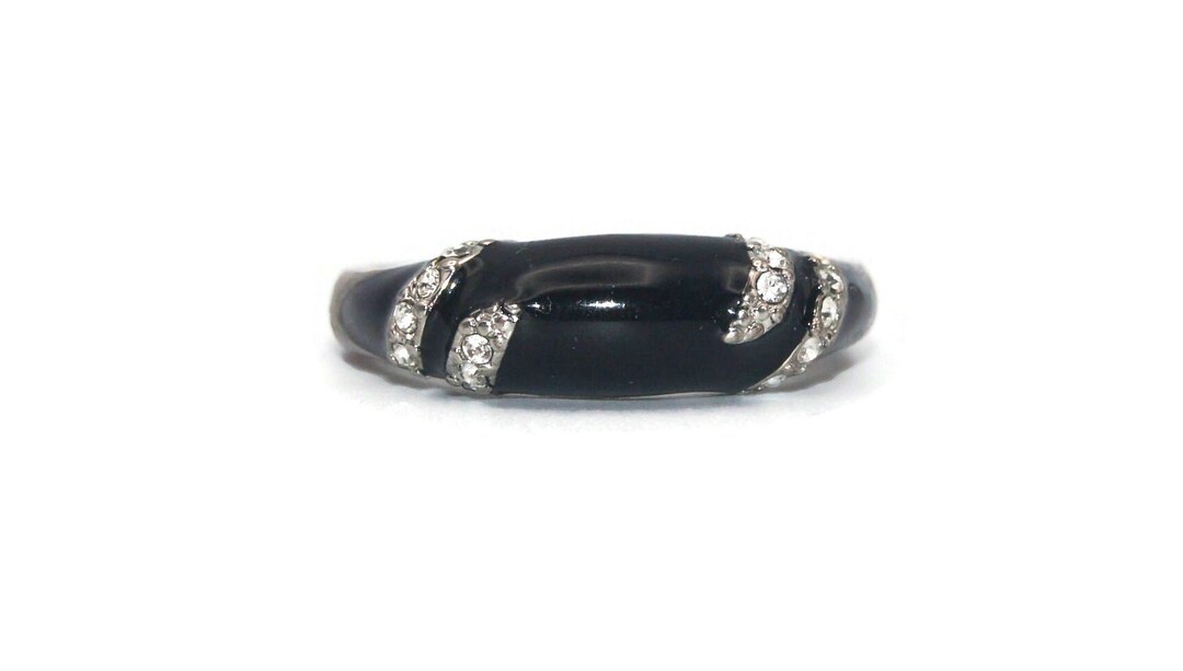 Vintage NRT Avon Silver Tone, Black Enamel and Clear Rhinestones Size ...