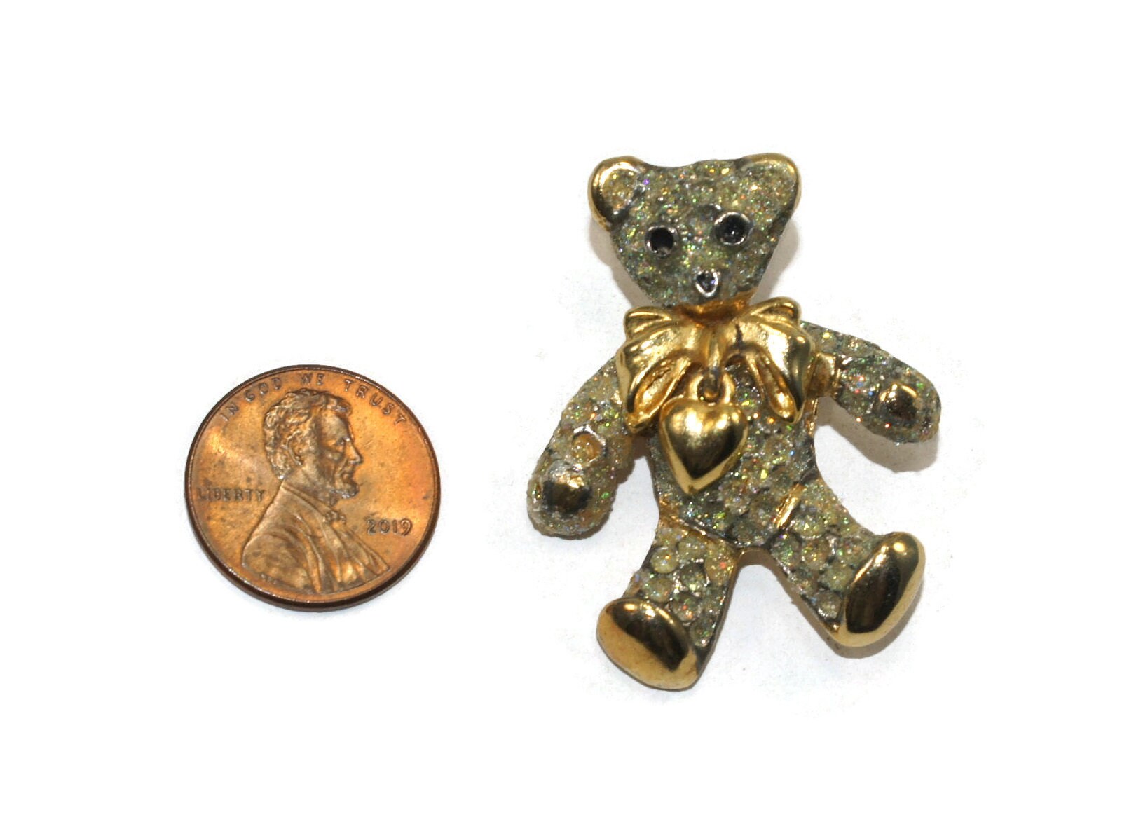 Vintage Gold Tone and Green Glitter Teddy Bear With Bow and | Etsy