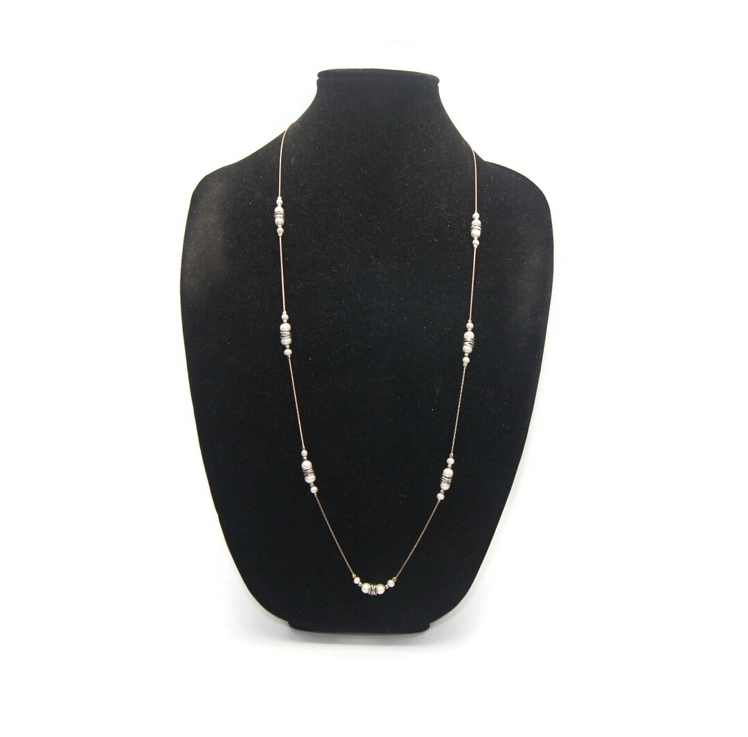 Vintage or Paz Israel Sterling Silver and Pearls 36 Inch Necklace With ...