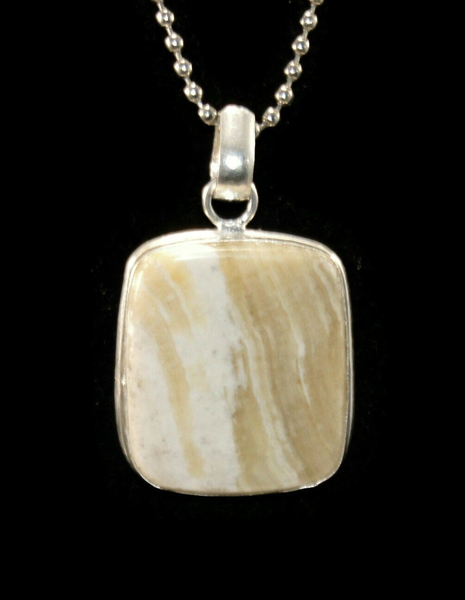 Vintage Silver Tone and Yellow Jasper Rectangular Pendant on 24 Inch ...