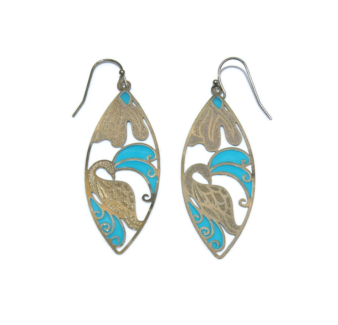 Vintage Gold Tone and See Thru Blue Plastic Dangle Earrings With French ...