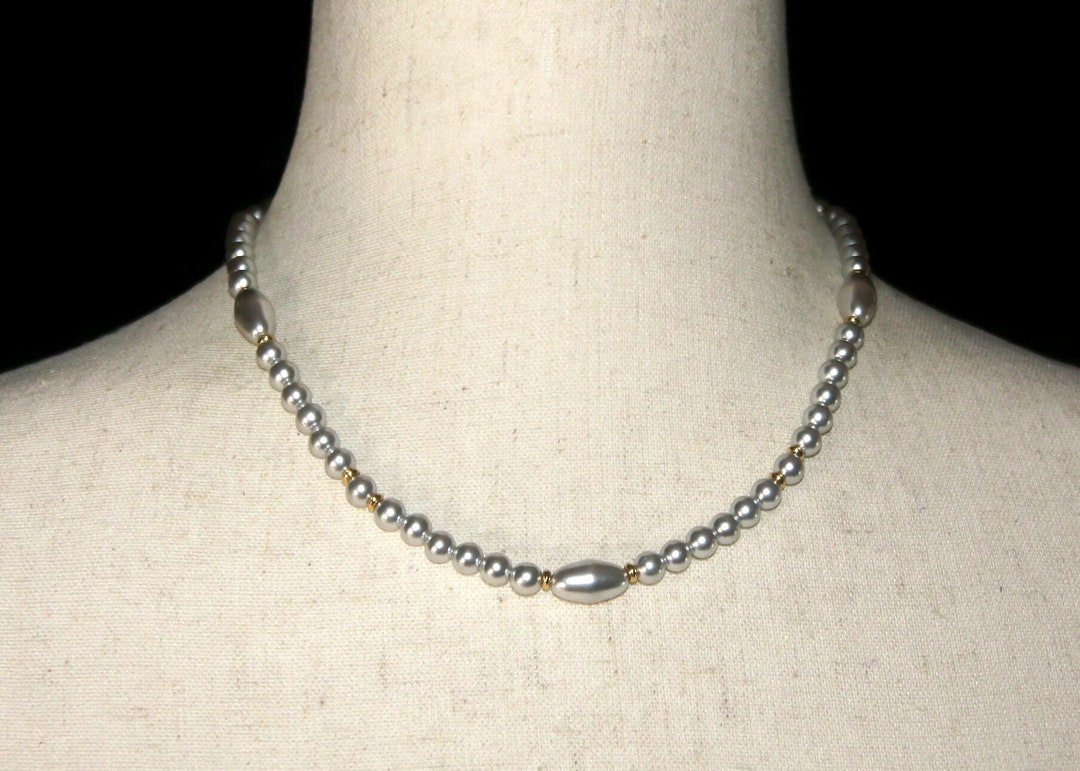 Vintage Marvella Silver Tone Faux Pearls and Gold Tone Beaded 16 Inch ...