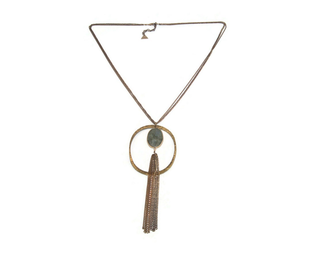 Vintage Serefina Gold Tone and Gray Agate Pendant on 2 Strand 28 to 30 ...
