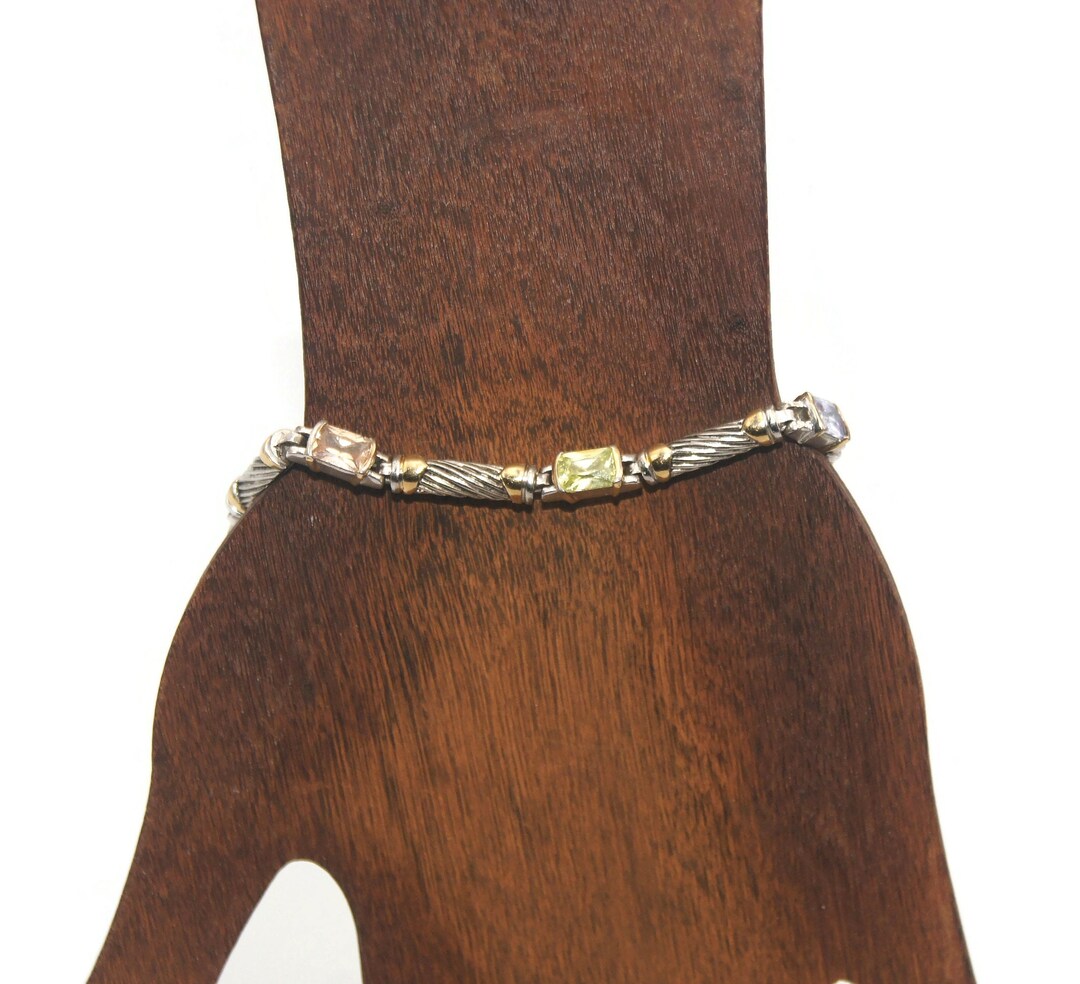 Vintage Gold and Silver Tone and Multi Color Glass 7 Inch Link Bracelet ...