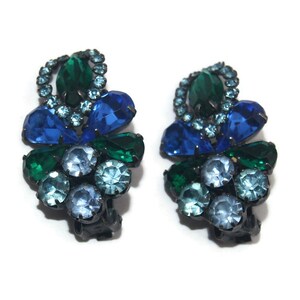 Vintage Weiss Silver Tone With Blue and Green Rhinestones Ear Climber ...