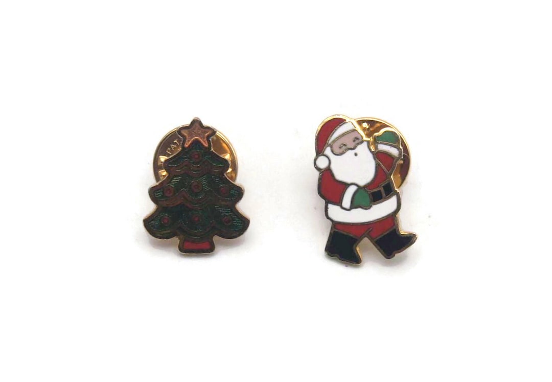 Pair of 1983 Hallmark Cards, Inc Christmas Lapel Pins, Vintage Gold ...