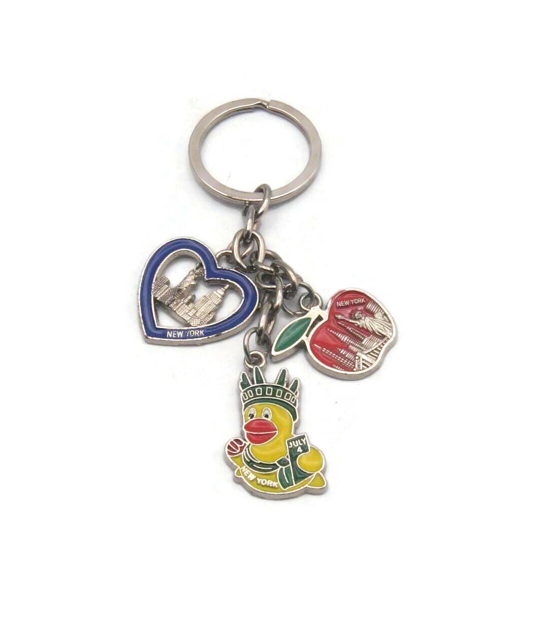 New York Keychain, Vintage Big Apple NY Multi Color Enamel and Silver ...