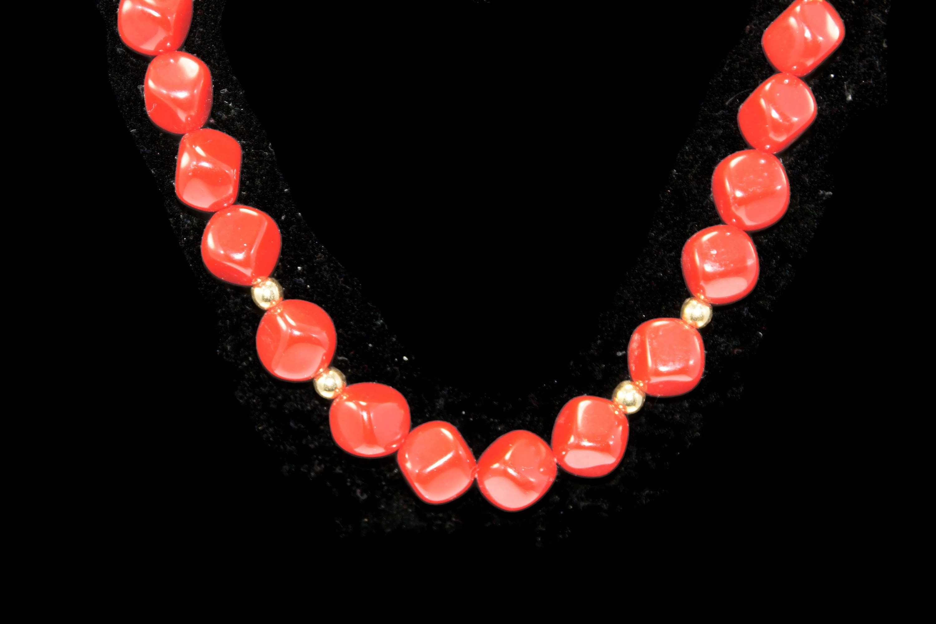 Vintage Red Plastic and Gold Tone Beaded 30 Inch Necklace with | Etsy