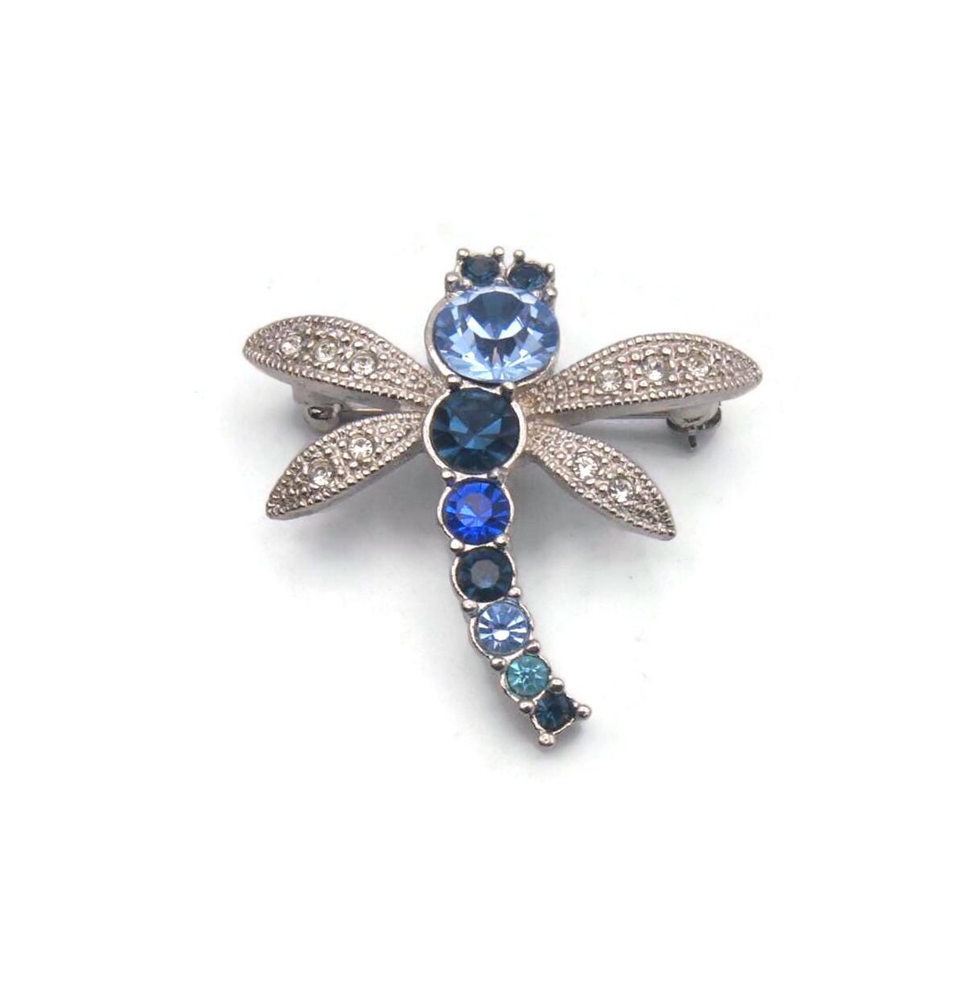 Silver Tone Dragonfly Brooch, Vintage Avon Blue & Clear Rhinestones ...