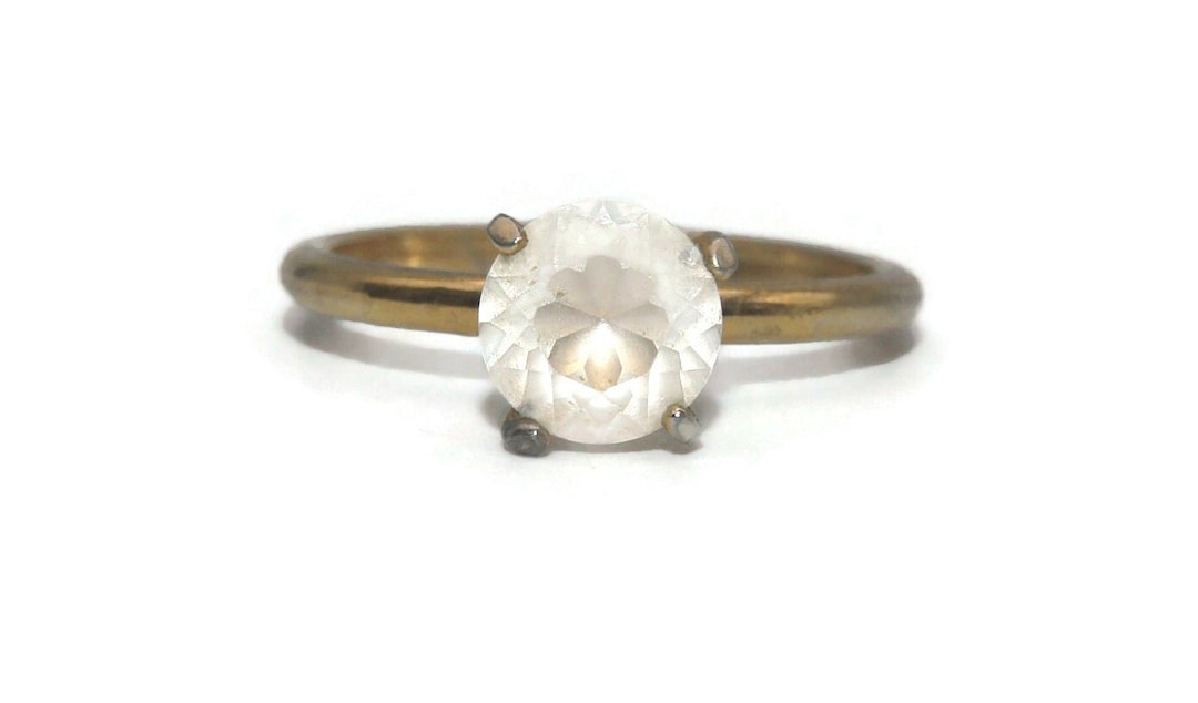 Vintage Uncas Gold Tone and Faux Diamond Size 7 Engagement Ring. U With ...